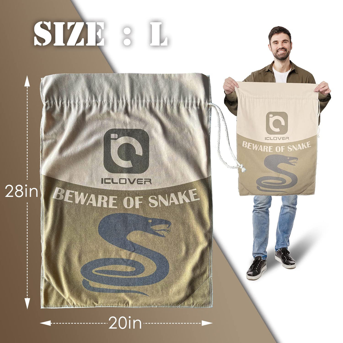 IC ICLOVER Snake Reptile Bag with Drawstring, 20" x 28" Heavy Duty Lar ...